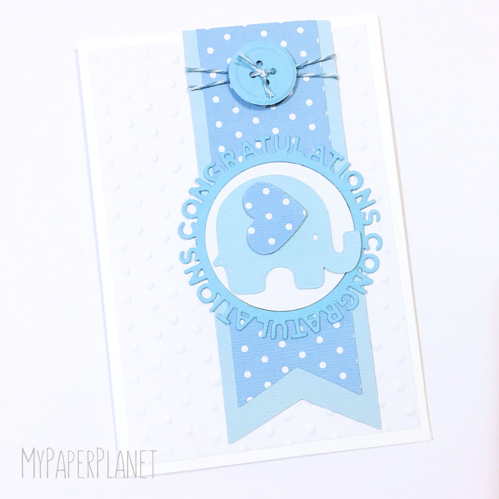 Congratulations Baby Elephant Greeting Card Blue – My Paper Planet